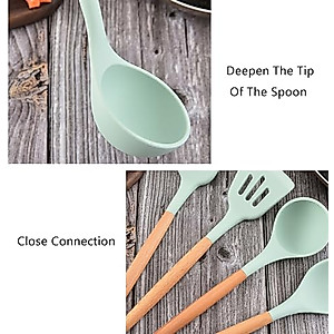 VETCS 12-Piece Silicone Kitchen Cooking Utensils Set with Holder,Heat-Resistant BPA Free Kitchen Tools,Dishwasher Safe,Black,12.5 * 33.2cm