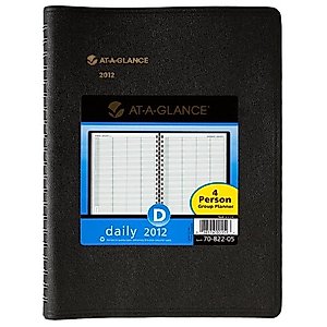 AT-A-GLANCE Recycled Four-Person Group Daily Appointment Book, 8 x 11 Inches, Black, 2012 (70-822-05)
