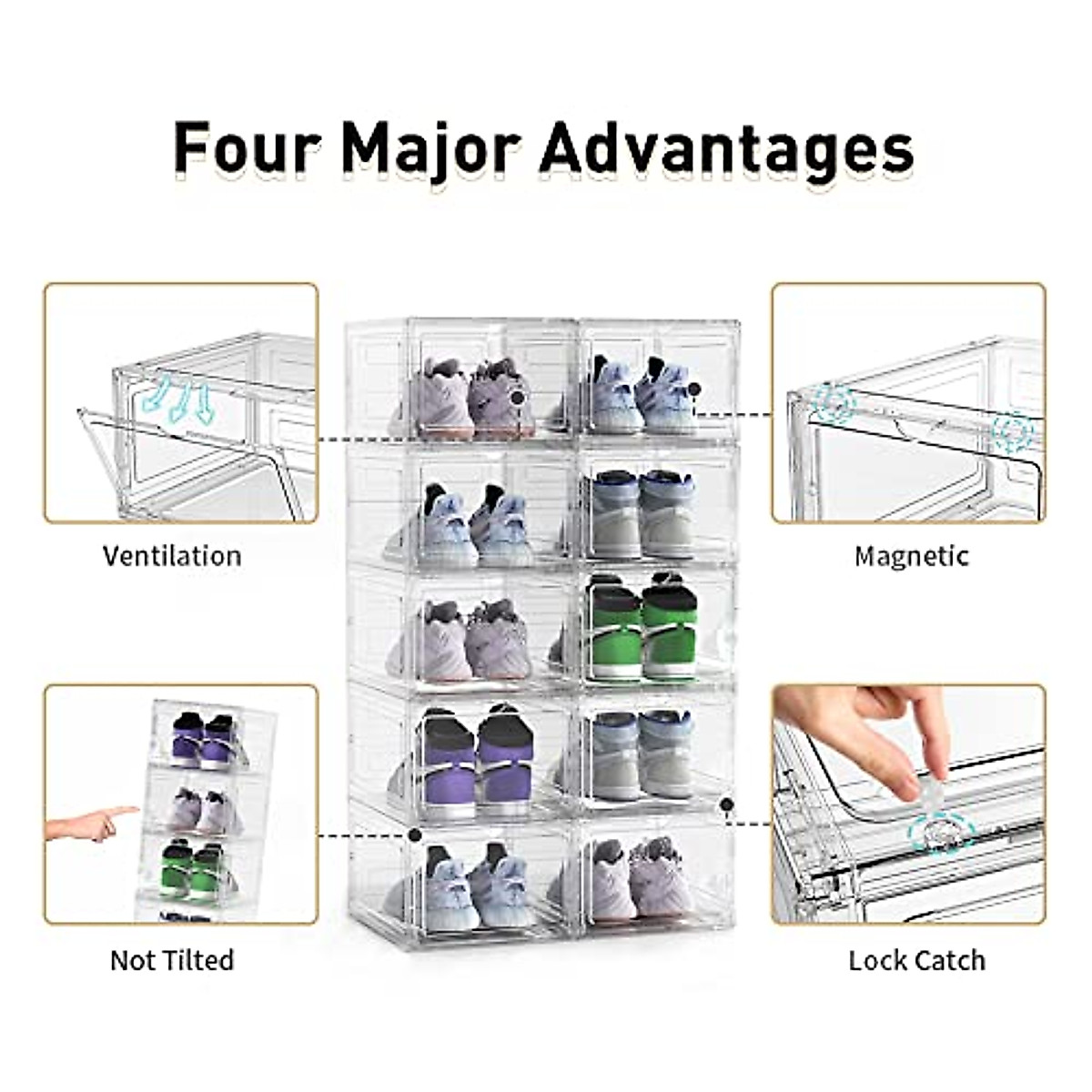 OKR Shoe Storage Boxes, Set of 6, Stackable Clear Plastic Shoe Box, Shoe Containers with Lids and Shoe Storage Organizer for Sneaker Display, Fit up to US Size 12(13.4”x 10.6”x 7.5”) Clear
