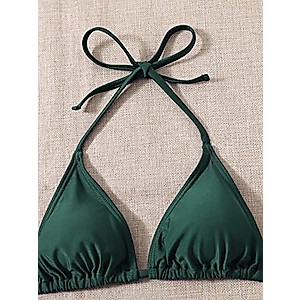 SOLY HUX Women's 3 Piece Swimsuits Print Halter Triangle Tie Side Bikini Bathing Suit with Cover Up Beach Skirt Green Tropical M
