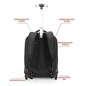 Glodiar AOKING 18/20 Inch Big Wheeled Water Resistant Travel Business Rolling Wheeled Backpack with Laptop (Black, 20inch)