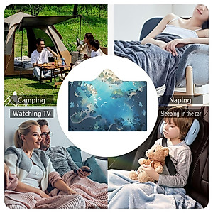 Hooded Blankets Blue Ocean Fish Wearable Hooded Blankets Nature Nautical Ocean Flannel Soft And Comfortable Fit for Kids Adults Teens for Sofa Lounge Bed Napping 50"x60" Spring Summer Blanket Hoodie