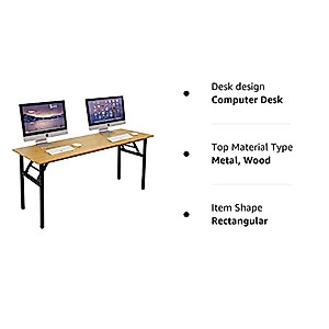 DlandHome 62 Inches Large Home Office Computer Desk, No Install Needed, Composite Wood Board, Folding Dining Table/Workstation, 62 Inches Teak and Black Legs, 1 Pack