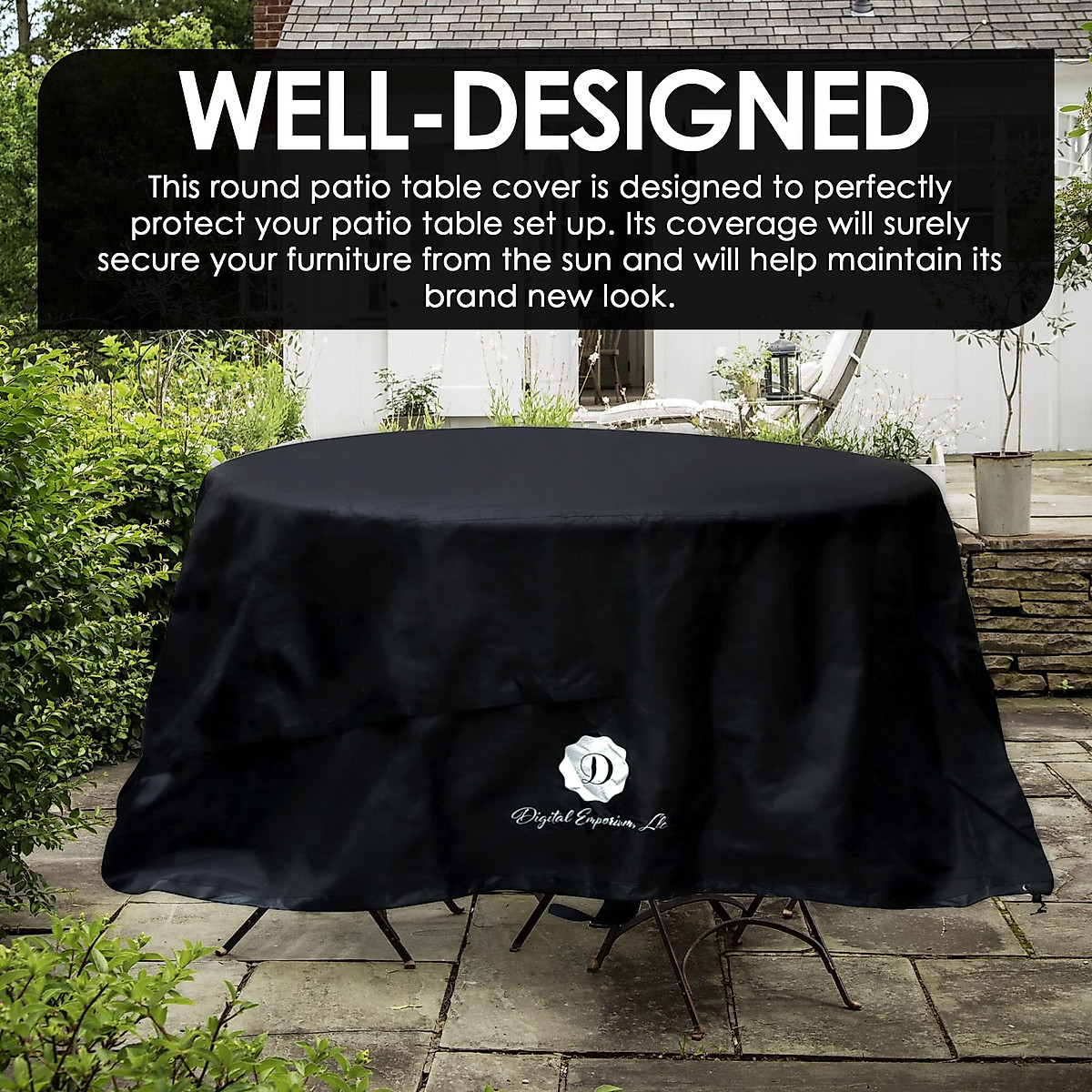 Round Patio Table Cover for Outdoor Furniture 100% Waterproof UV Resistant 92 L DIA x 28 H Black