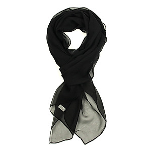 PANTONIGHT Long Chiffon Sheer Scarf For womens (065 plain black)