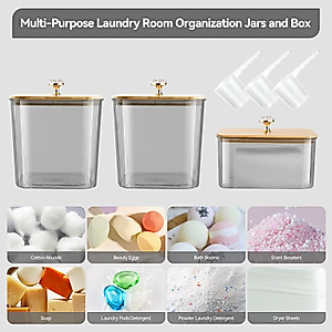 XMBecc 3 Pack Laundry Room Organization Storage Containers Laundry Pod Containers and Dryer Sheet Holder with Lids and Labels for Powder, Detergent, Scent Booster