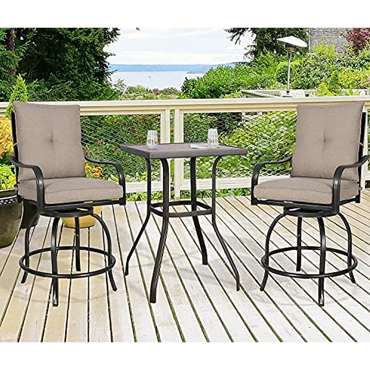 Rimba Patio Swivel Bar Stools Outdoor Bar Height Bistro Dining Chairs All-Weather Patio Metal Furniture Set with Armrest and Cushions, Set of 6