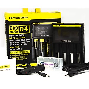 NiteCore-D4+CAR-Adapter+BBOX-T Bundle Nitecore D4 Charger Integrated LCD Panel Display for Li-Ion Ni-MH Ni-Cd Batteries with EASTSHINE Car Adapter and EASTSHINE Battery Box