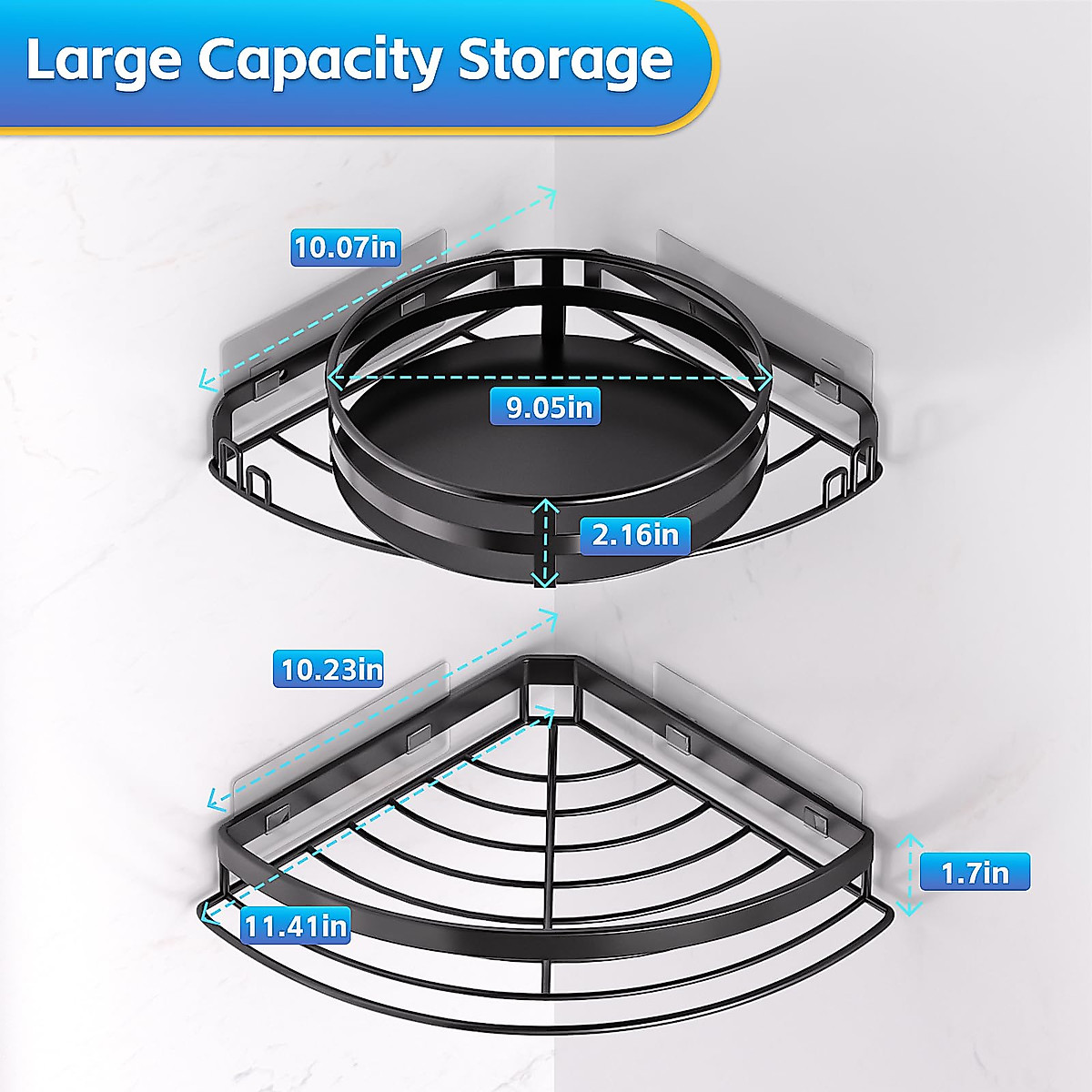 Seinloes Ratating Corner Shower Caddy,Stainless Steel corner Shower Storage Shelves,No Drilling Large Capacity Lazy Susan Shower Organizer,multifunctional wall mounted turntable for Bathroom &Kitchen