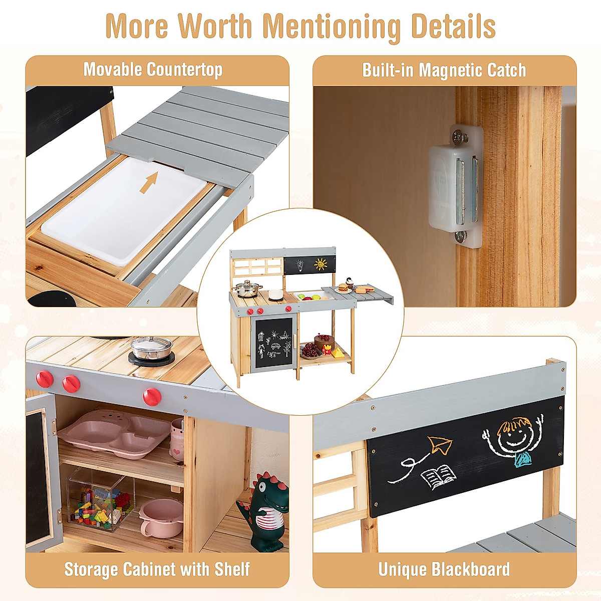 Costzon Mud Kitchen for Kids Outdoor, Wooden Pretend Play Kitchen with Removable Sink, Stoves, Storage Shelf, Toddler Backyard Toy Kitchen Set, Kids Kitchen Set for Boys Girls Age 3+