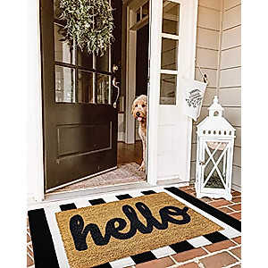 KOZYFLY Black and White Striped Rug 27.5x43 Inches Indoor Outdoor Rugs Hand Woven Cotton Washable Striped Layered Doormats for Front Door/Kitchen/Farmhouse/Entryway/Patio