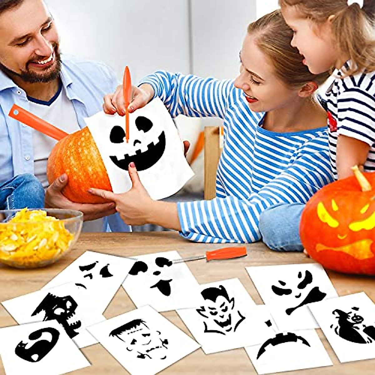 Pumpkin Carving Kit for Kids - 6 Halloween Pumpkin Carving Tools Set, 6 LED Candles, 4 Balloon Headbands, 6 LED Rings, 6 Pumpkin Stickers, 10 Pumpkin Carving Stencils for Halloween Decorations
