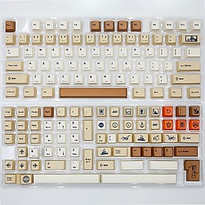 ZMX PBT Retro Keycaps,Cherry Profile Thick Dye-Sub Keycaps Set Full 143 Keys Custom Keycap for ISO ANSI 60% 65% 100% TKL Cherry MX Switches Mechanical Gaming Keyboard Vintage Beige Keycaps