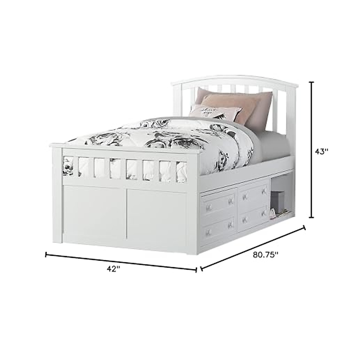 Hillsdale Furniture Hillsdale Charlie Captains Bed With One Storage Unit, Twin, White