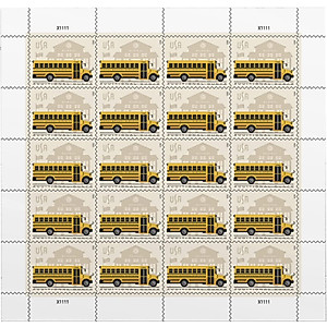 School Bus Additional Ounce Postage Stamps 1 Sheet of 20 Students Children Teachers Celebration Party Announcement (20 Stamps), Yellow