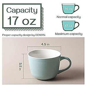 DOWAN Coffee Mug, Ceramic Soup Mugs with Handles, 17 Oz Wide Large Coffee Mugs Set of 2, Mug for Latte, Cappuccino, Tea, Green Coffee Mugs Dishwasher & Microwave Safe