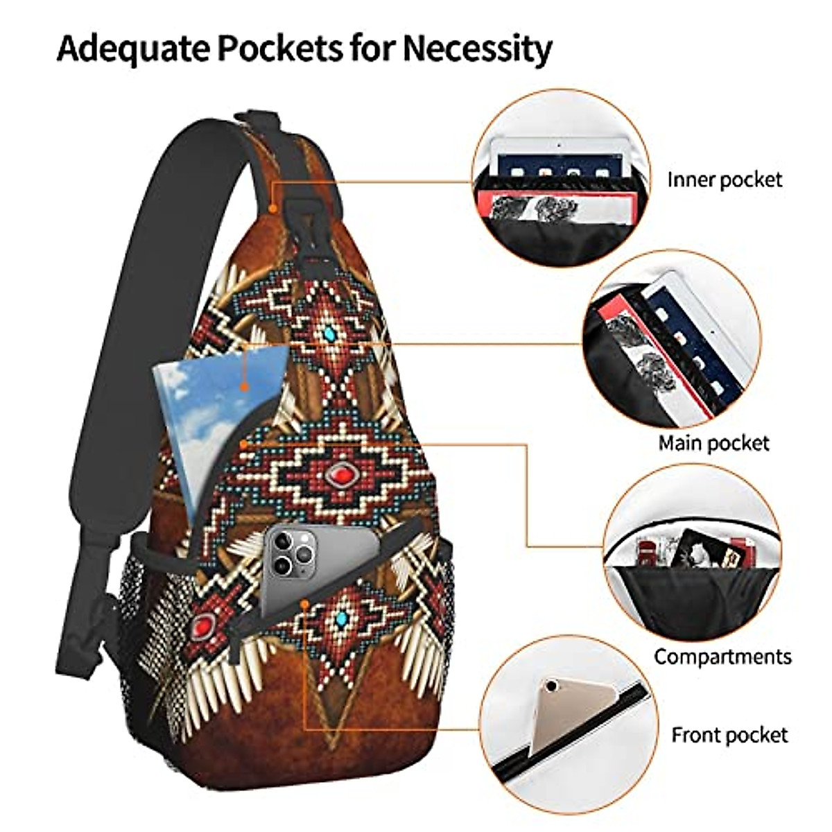 MANQINF Native American Sling Backpack, Multipurpose Crossbody Shoulder Bag Travel Hiking Daypack for Women Men