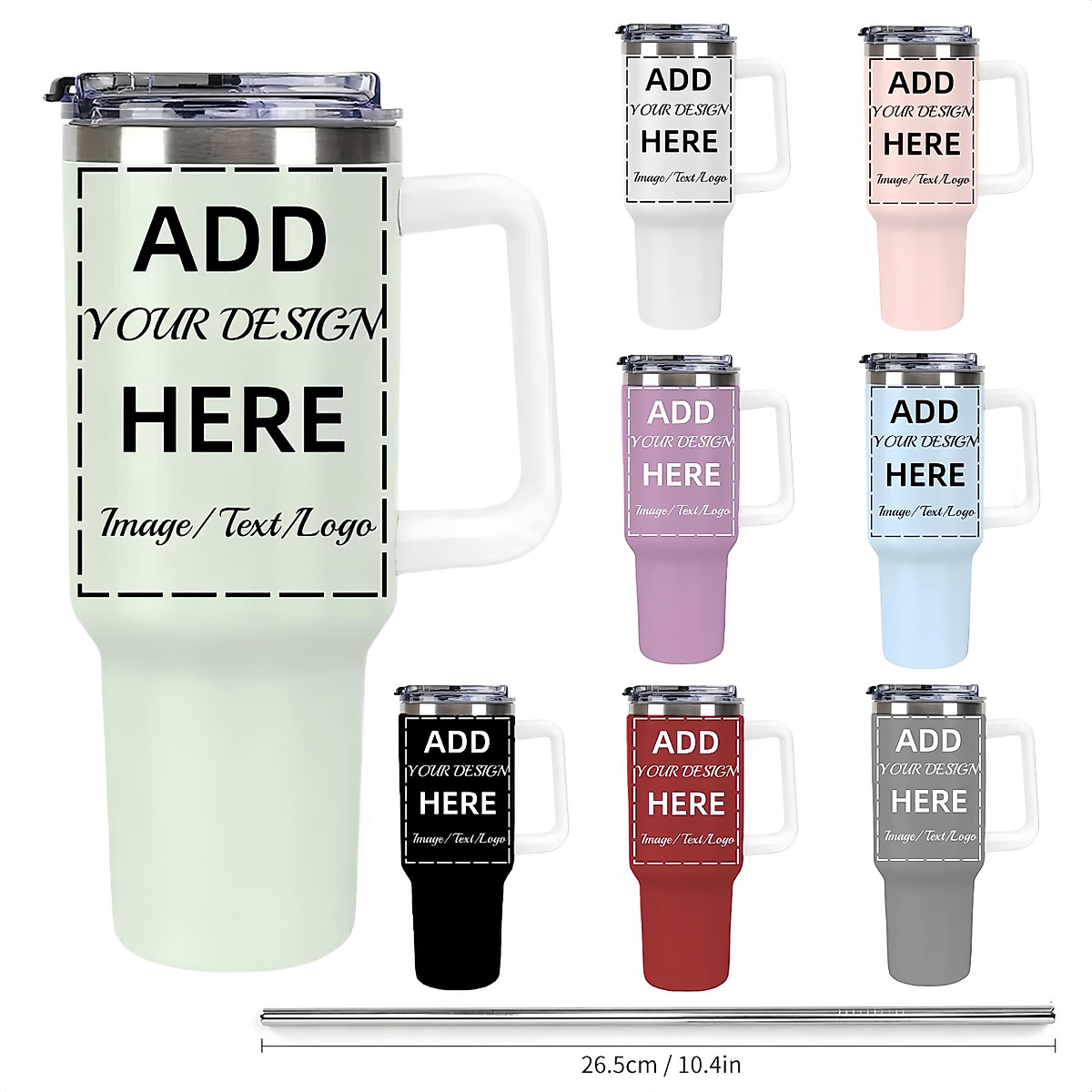 Personalized Tumbler with Handle|Custom Coffee Tumbler with Lid and Straw|Design Your Own Text/Photo Car Cup Holder|Stainless Steel Cup for Gym/Work/Travel Mug Gift for Women&Men(40oz)