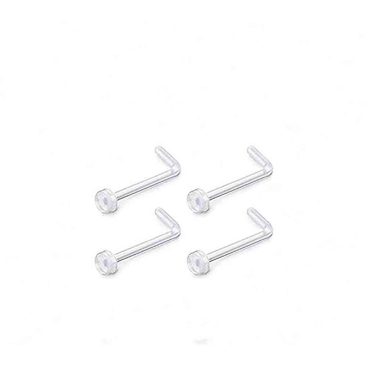 Jewelry 18g Clear Nose Septum Ring Bone Retainer Bioflex L Shape Nose Rings Studs Piercing Jewelry Flat Top（4pcs）