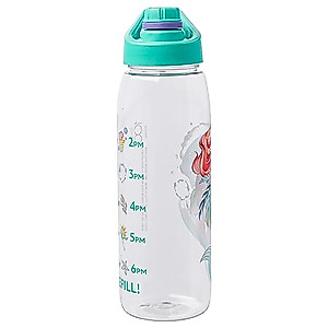 Silver Buffalo Disney The Little Mermaid Ariel Hydration Tracker Schedule Water Bottle With Screw-On Lid, 28 Ounces
