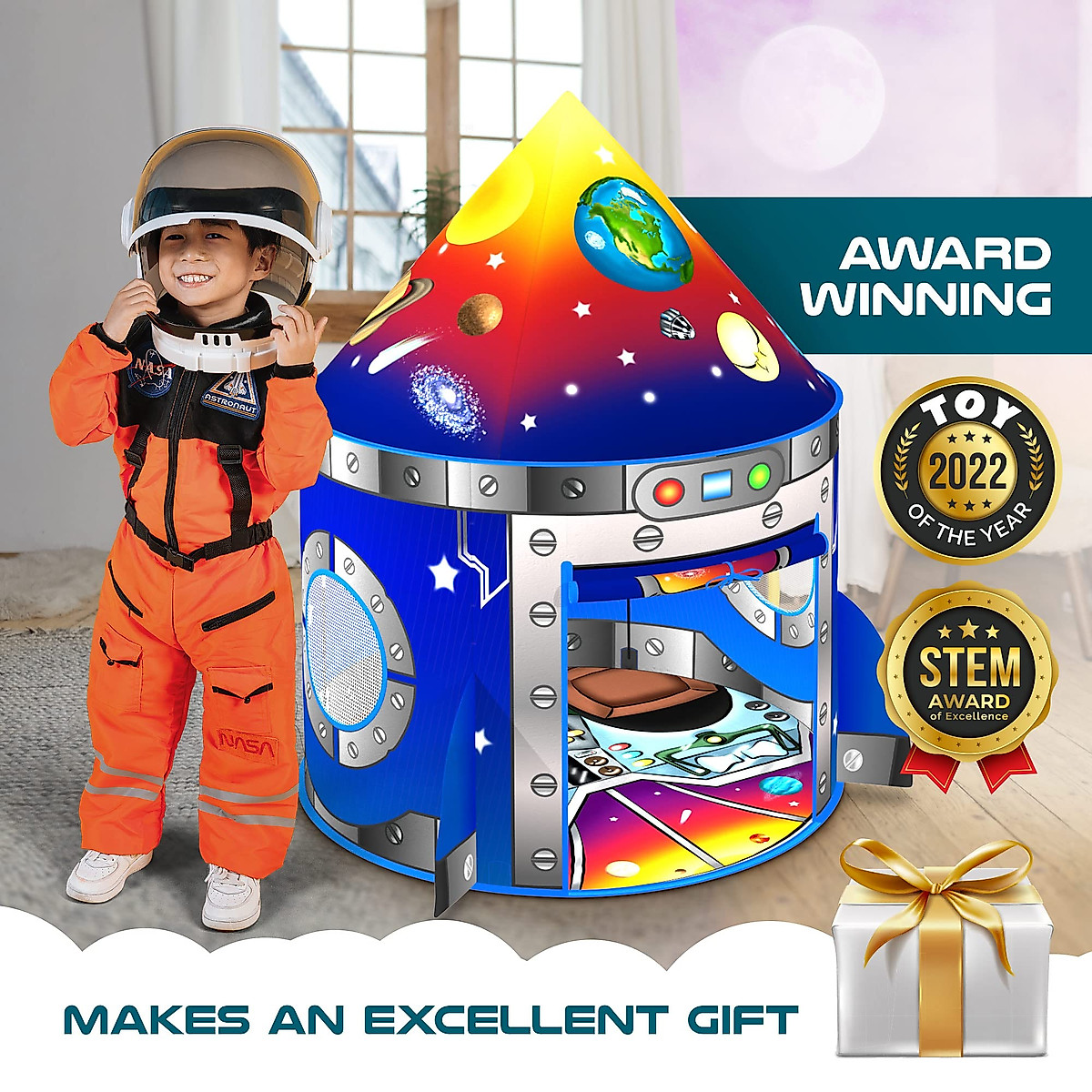 Rocket Ship Play Tent for Kids | Spaceship Toys and Forts for Boys and Girls | Imaginative Indoor and Active Outdoor Play, Games & Gifts