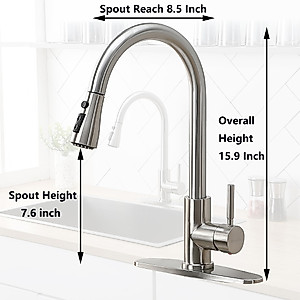Ufaucet Brushed Nickel Kitchen Faucet with Pull Down Sprayer, High Arc Single Hole Kitchen Sink Faucet with Sprayer, Pull Out Commercial Modern Stainless Steel Kitchen Faucets
