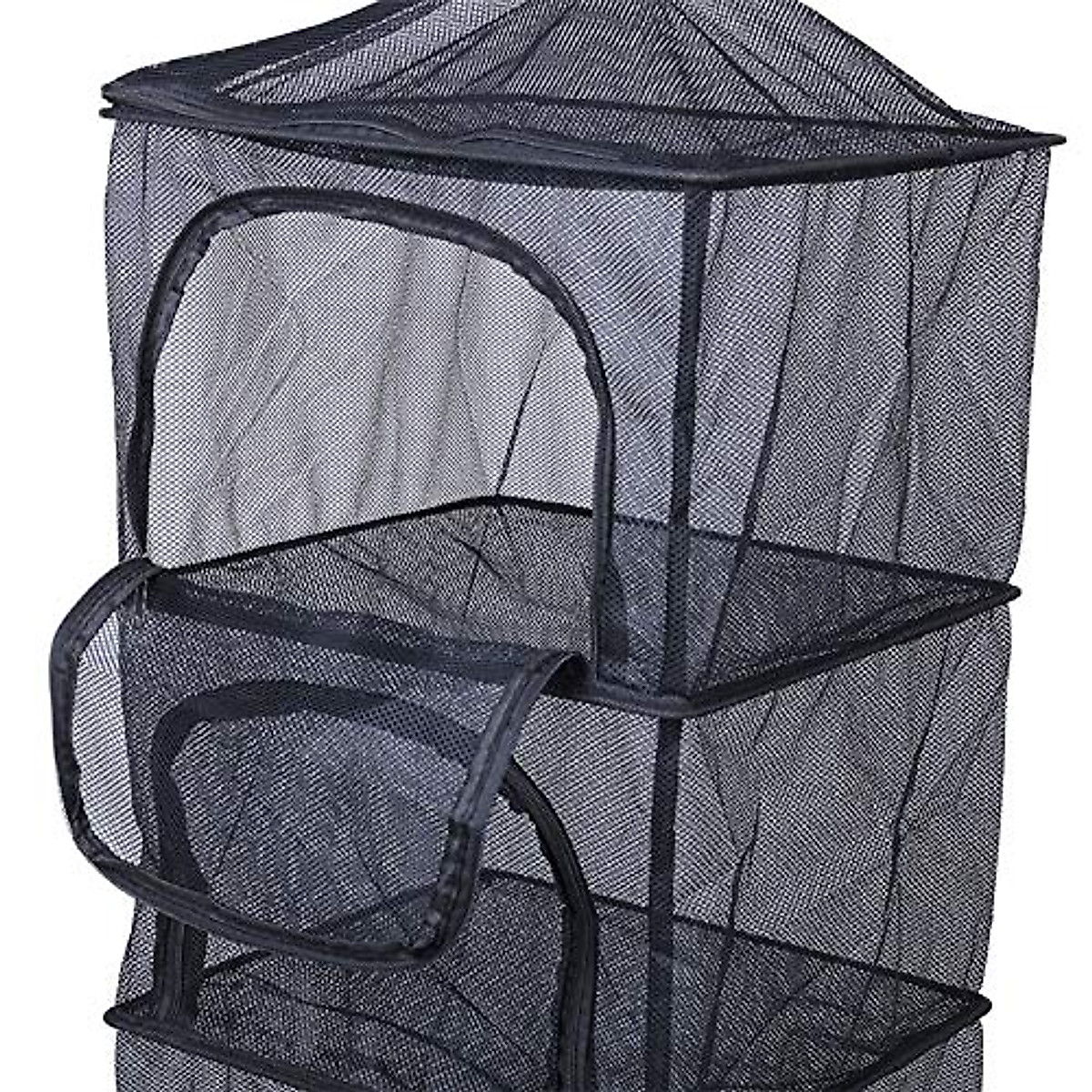 ASkinds Camping Drying Rack 3 Layers Hanging Dry Net Folding Mesh Hanger Outdoor Tableware Food Vegetables Dryer Rack with Zippers for Camping Hiking Fishing BBQ(Black)