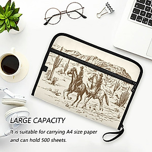 Kcldeci Expanding File Folder 13 Pocket American Wild Western Desert Cowboy Accordion File Folder Document Organizer Expanding Zip File Folder with Zipper Closure Letter A4 Paper Document Accordion Fo