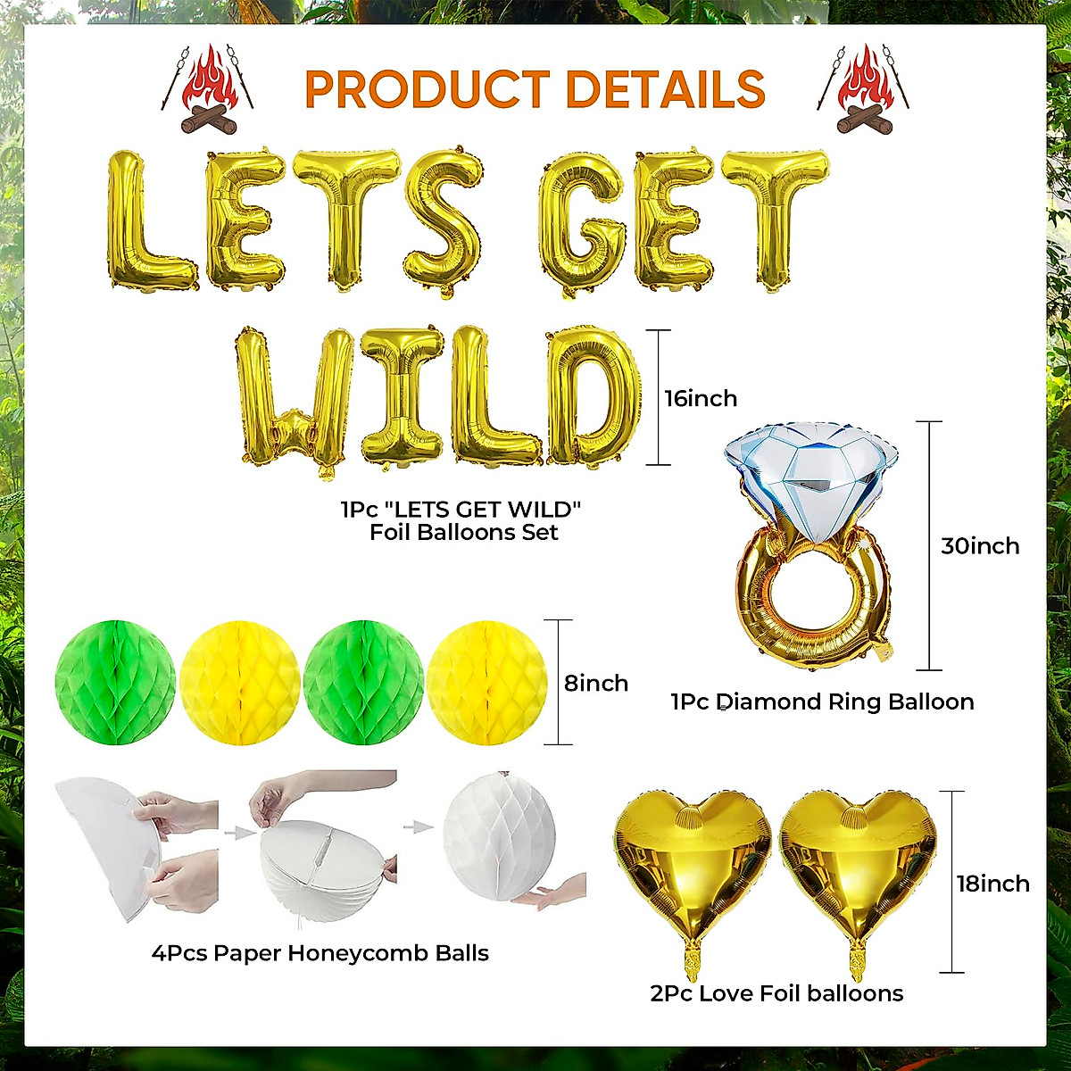 Lets Get Wild Banner Balloons Jungle Theme Bachelorette Party Decorations Kit Safari Bachelorette Party Photo Backdrop bridal Shower Decor Bachelorette Balloons Decor Balloon Banners