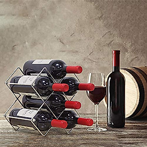 Yimerlen Tabletop Wine Rack, Geometric Countertop Wine Holder, Metal, Capacity - 6 Bottle (Silver)