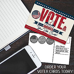 Vote Postcards Bulk - Your Vote Counts - Set of 100 - 4x6 Standard Size - US Flag Post Card Political Activism, Great Election Supplies, Fun and Eye-Catching Design Postcards for Family and Friends