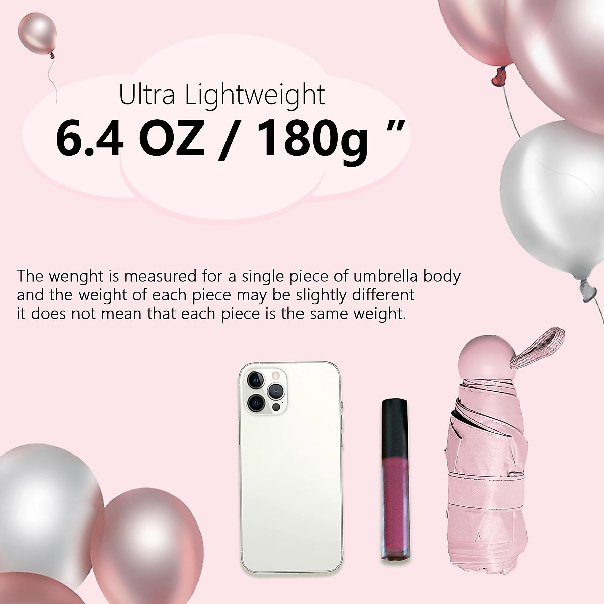 ALFROTEY Mini Folding Travel Umbrella for Rain Lightweight Small Compact Pocket Umbrella for Backpack and Purse Ideal Tiny Portable Travel Umbrella for Women and Girls (Pink, S)