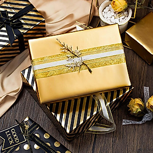 Retrify Wrapping Paper Roll - 3 Mini Rolls Black Gold Foil Polka Dots Stripes Gift Wrap Paper for Birthday, Christmas, Father's Day, All Occasions - 17 Inch x 120 Inch Per Roll