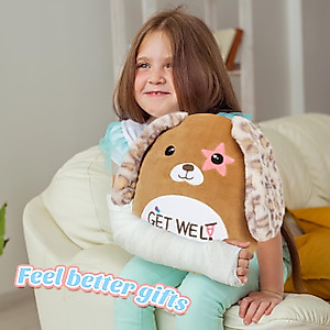 Easfan Get Well Soon Dog Plush Pillow Puppy Stuffed Animal with Floppy Long Ears, Cuddly Soft Toy Recovery Gifts for Patients Sick Girls Boys, Light Brown, 12"