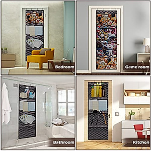 Stuffed Animal Net Over The Door Stuffed Animal Net Biupky 4 Mesh Pockets Hanging Stuffed Animal Storage Door with 4 Sturdy Hooks, Large Capacity Stuff Animal Organizer for Toy Plush Snacks (Rhombus)