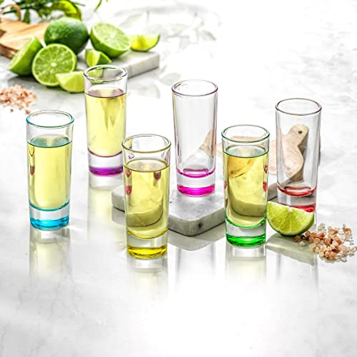 JoyJolt Hue Colored Shot glass Set, 6 Piece Shot Glasses - 2-Ounces.