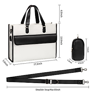 Laptop Bag for Women, Laptop Tote Bag 17 Inch, Waterproof Leather Computer Tote Bag with USB Charging Port, Women Briefcase Business Office Work, Large Capacity Handbag Shoulder Bag White