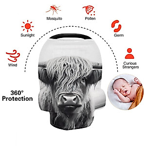 WELLDAY Baby Car Seat Covers Highland Cow Stretchy Breastfeeding Scarf Breathable Infant Carseat Canopy Nursing Covers Multi Use for Stroller High Chair Shopping Cart Boys and Girls