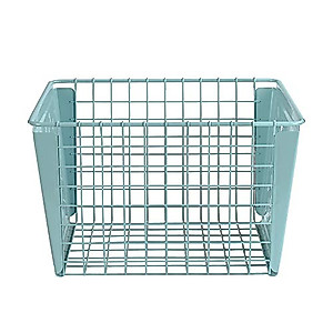 Spectrum Diversified Macklin, Stamped Steel & Wire Basket for Closet & Cubby Storage Vintage-Inspired Design with Customizable Label Plate, Medium, Teal, 1 Count (Pack of 1)