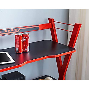 JJS 3-Tier Gaming Console Storage Shelf, Etagere Modern Display Shelving Unit Open Bookcase Rack for Gaming Desk Setup Speakers Figure Plant Stand, Red
