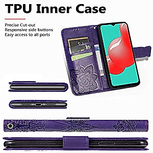 Wallet Case for Samsung Galaxy A03s,PU Leather Wallet Flip Protective Phone Case Wrist Strap Card Slots Holder Pocket Emboss Butterfly Flower Stand Case for Samsung Galaxy A03s Purple