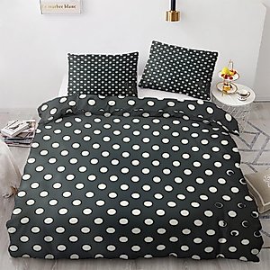 Zpryzmia Polka Dot Duvet Cover King Size Microfiber Duvet Cover Black Bedding Sets, 3 Pieces Ultra Soft Modern Art Duvet Covers with Zipper (King)