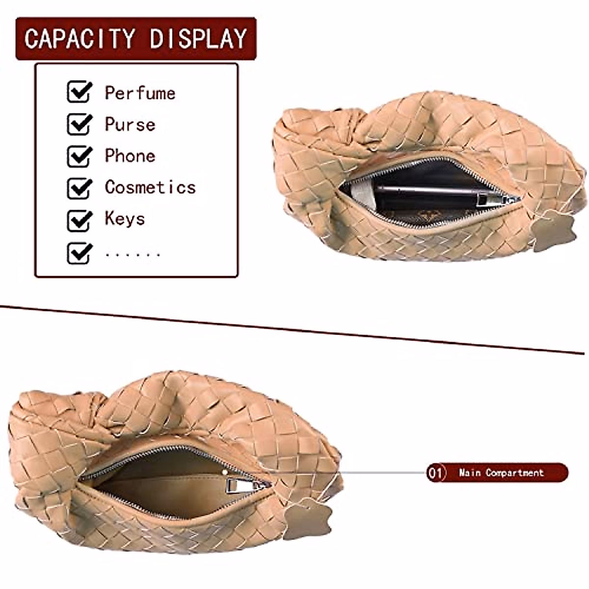 QWERTYUI Women Handbag Retro Knoted Tote Bag Soft Leather Shoulder Bag Fashion Handmade Bag Lightweight Clutch,Rose red