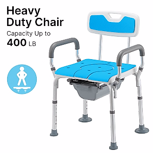 HEAO 4 in 1 Heavy Duty Bedside Commode with Arms and Back 400lbs, Medical Commode Chair with Bucket, Adjustable Padded Commode Chair for Toilet, Potty Chair for Seniors, Adults, Handicapped