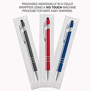 25 Cello-Wrapped Soft Touch Ballpoint Pens With Stylus - Stylus Tip Works with All Touchscreen Devices. Individually Packaged in Cello Wrap