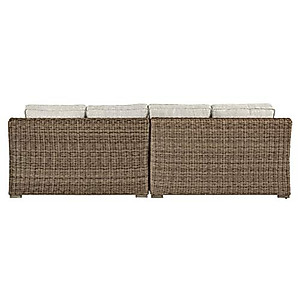 Signature Design by Ashley Beachcroft Outdoor Left & Right Arm Facing Wicker Patio Loveseats, Brown & Beige