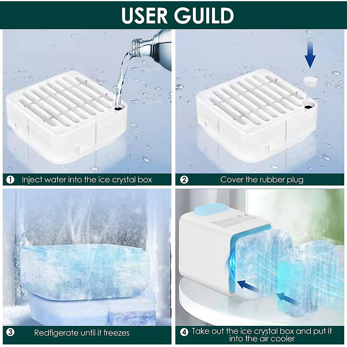 BEKTUTO Portable AC Air Conditioner, Mini Cooling Fan with 2 Ice Packs USB & LED, Adjustable Speeds LED Night Light Personal Air Cooler for Room Office Bedroom Outdoor