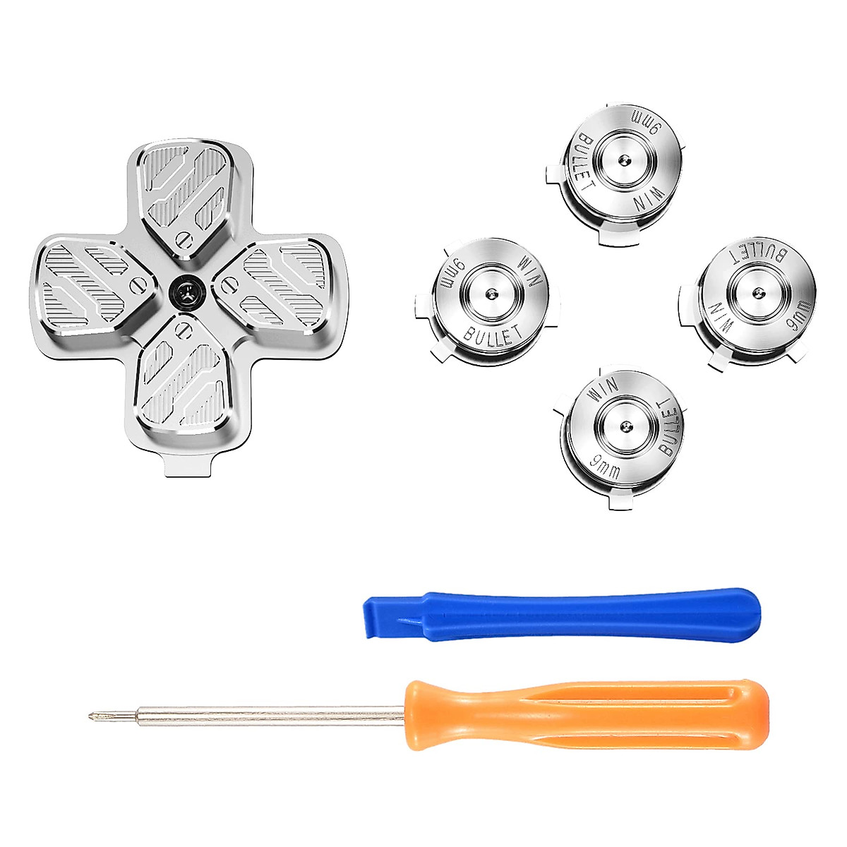 eXtremeRate Silver Metal Dpad ABXY Buttons for PS5 Controller, Custom Replacement Aluminum Action Buttons & Direction Keys for PS5 Controller - Controller NOT Included