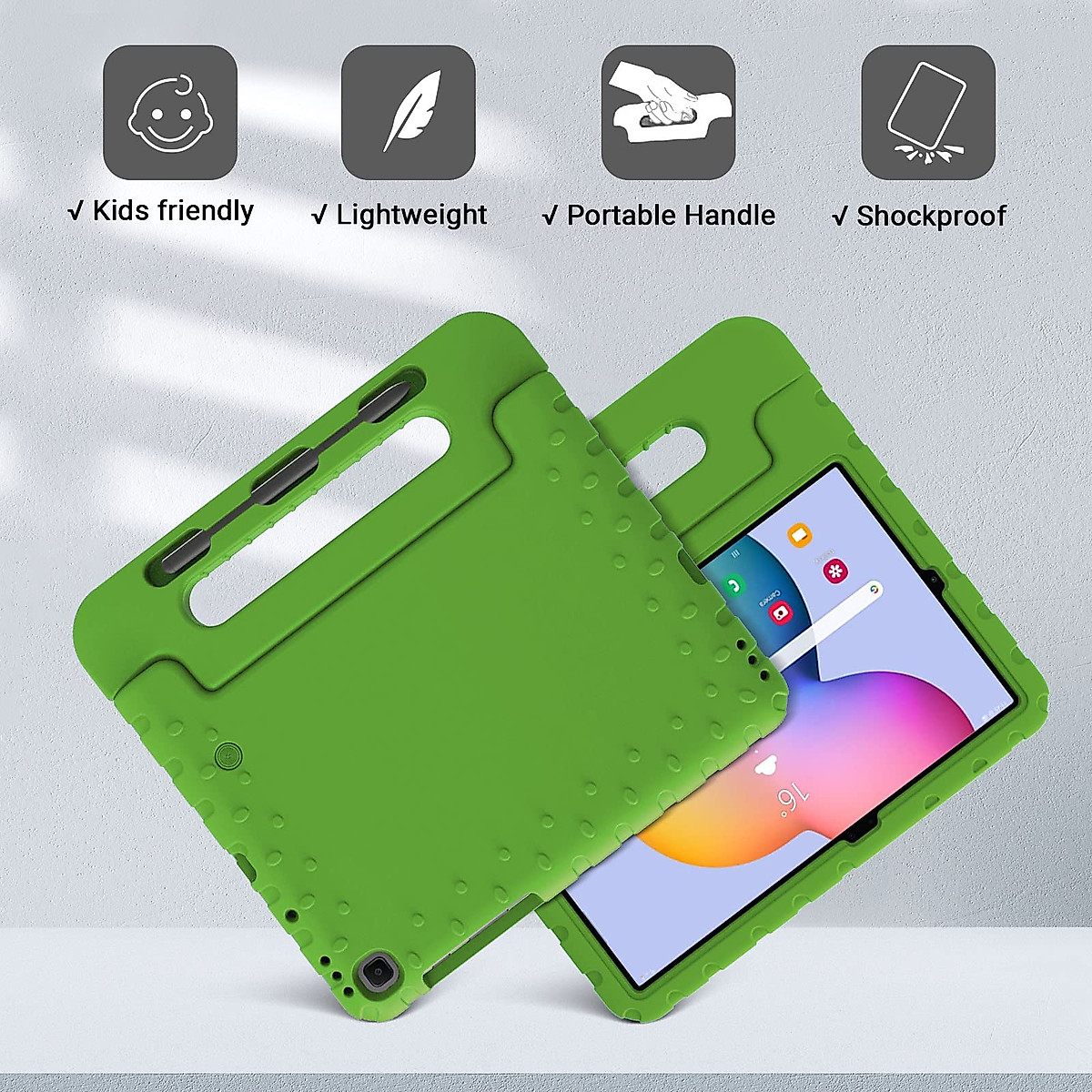 Viahoo Kids Case for Samsung Galaxy Tab S6 Lite 10.4" Tablet 2024 2022 2020 Model SM-P610/P615/P613/P619 Kid-Proof and Shockproof Tablet Case Flexible Durable Cover with S Pen Slot, Green
