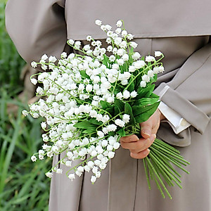12 Pcs Lily of The Valley, Artificial Faux White Bell Flowers Wind Chime Orchid Wedding Bouquet May Flower for Home Garden Wedding Party Decor